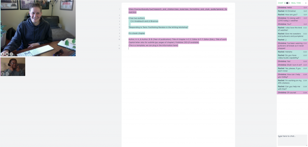 Live Online Chat Appointments - Writing Center